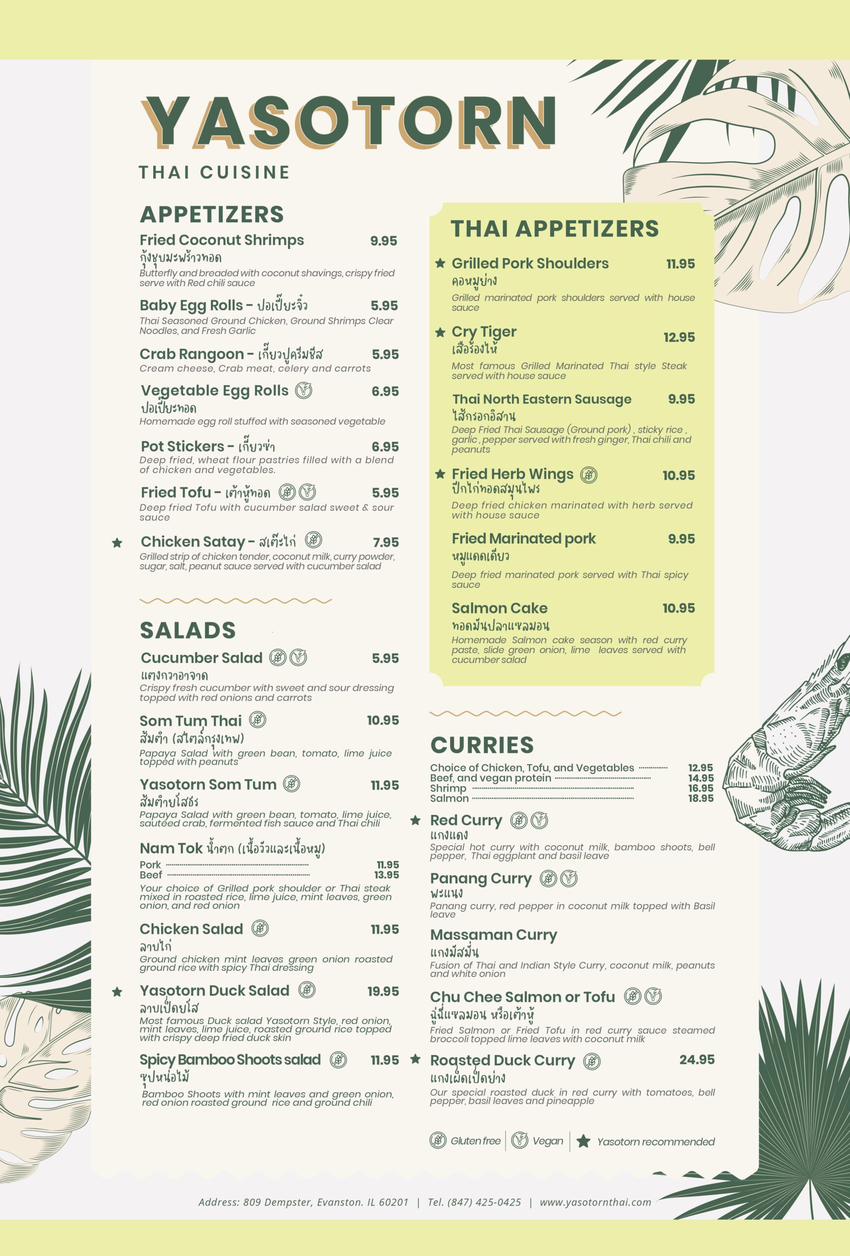 Menu – YASOTORN THAI CUISINE